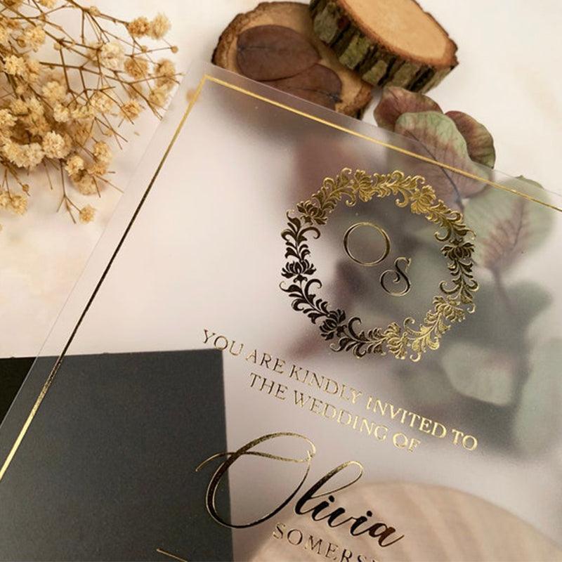 Transparent Acrylic Invitation with Black Envelope and Gold Foil A004 ...