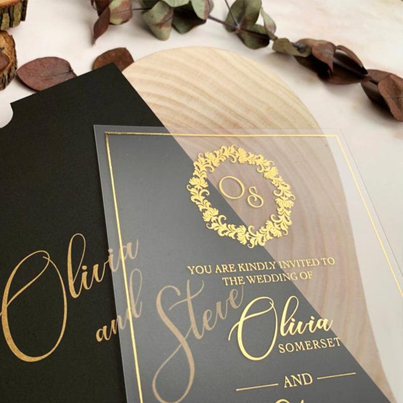 Transparent Acrylic Invitation with Black Envelope and Gold Foil A004 ...