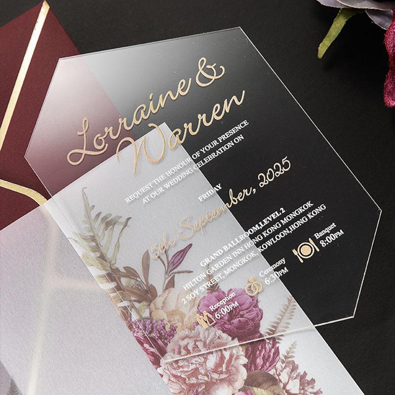 Unique Acrylic Wedding Invitation with Vellum Pocket A042 – Amazepaperie