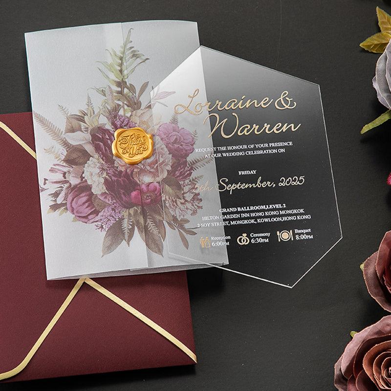 Unique Acrylic Wedding Invitation with Vellum Pocket A042 – Amazepaperie
