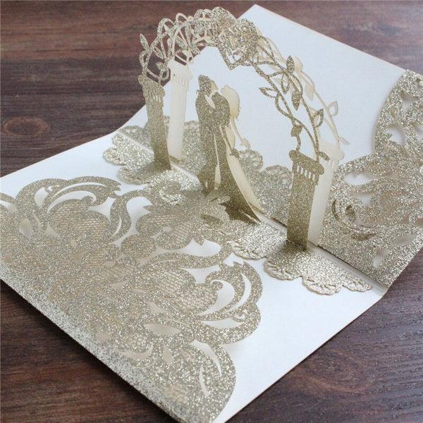 3D Champagne Wedding Invitations with Hollow Design LCZ110 – Amazepaperie