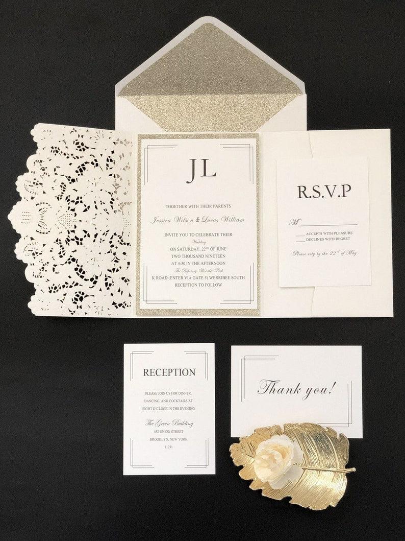 Simple elegant ivory and gold laser cut wedding invitations LCZ162 ...